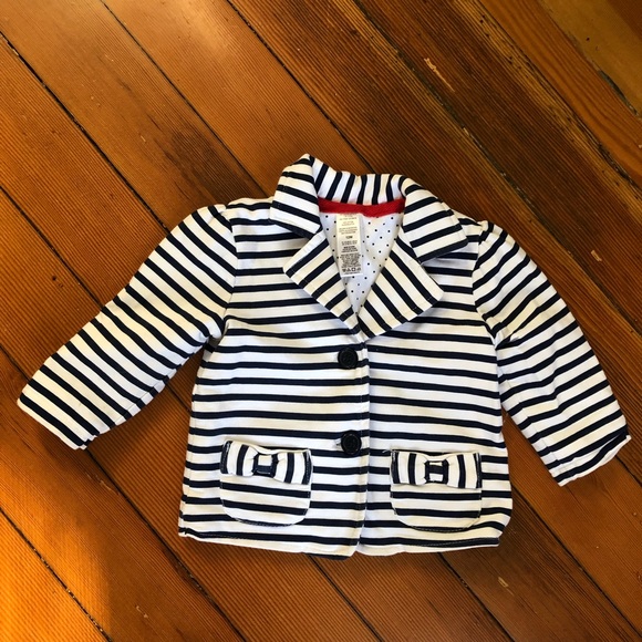 Jackets & Coats | Navy Blue And White Stripe Baby Girls Jacket 12 Mo ...